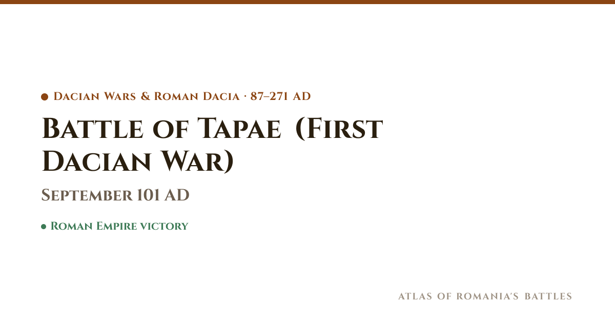 Battle of Tapae (First Dacian War) (101) | Atlas of Romania's Battles